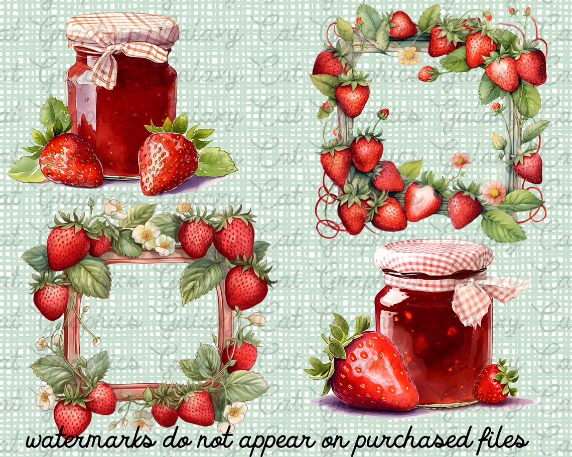 Strawberries Clipart, Fruit Clip Art, Digital Download, Strawberry Png ...