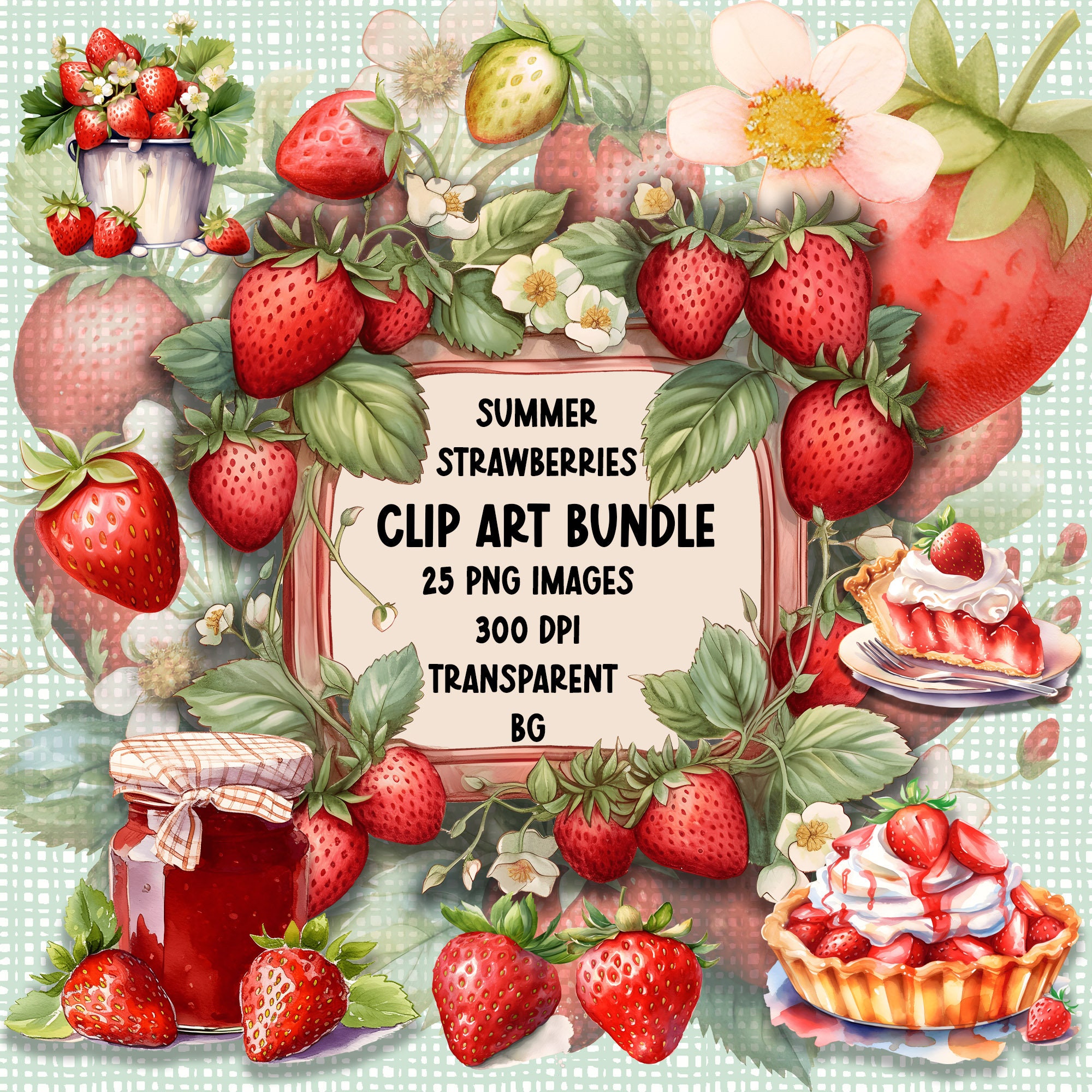 Strawberries Clipart, Fruit Clip Art, Digital Download, Strawberry Png ...