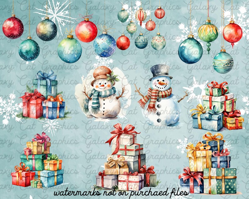 Christmas Clipart Watercolor, Christmas PNG, Holiday Clipart, Christmas ...