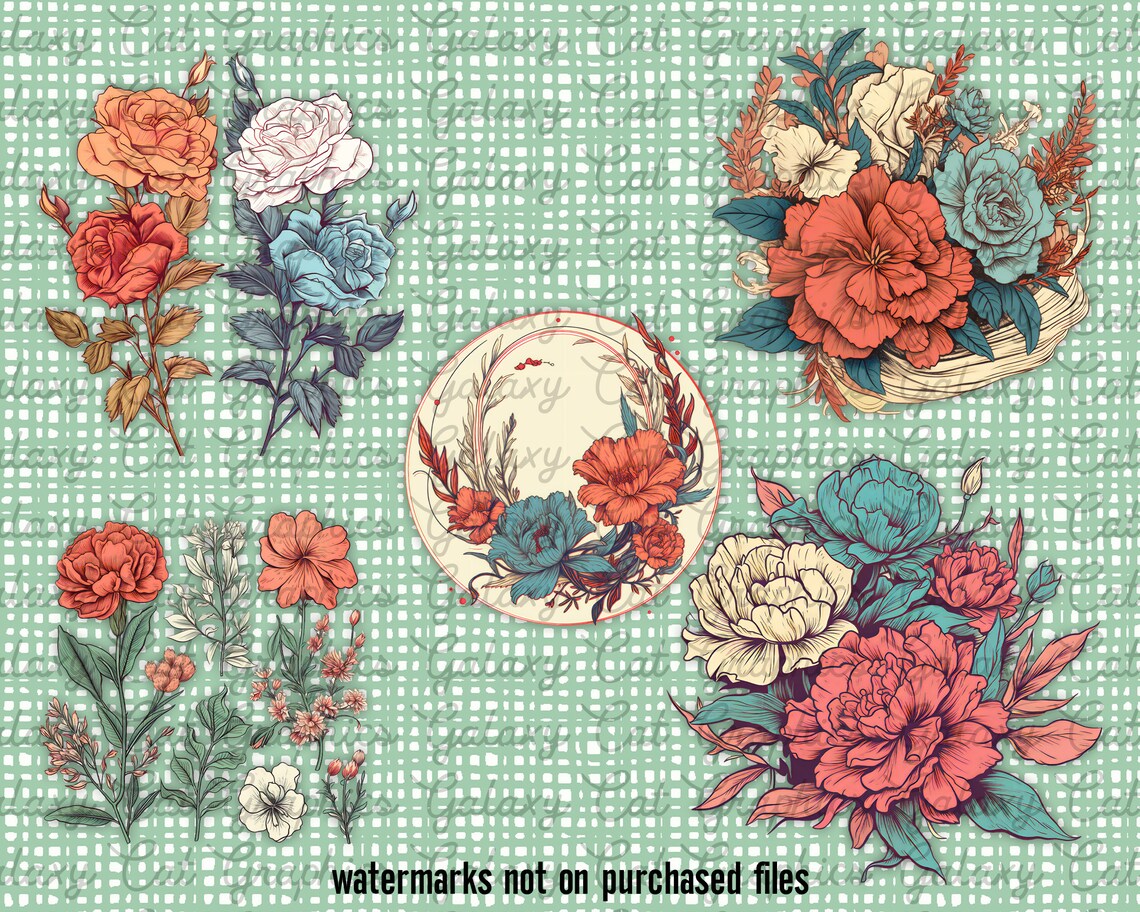 Vintage Floral Clipart, Floral Clip Art, Floral Clipart Graphics ...