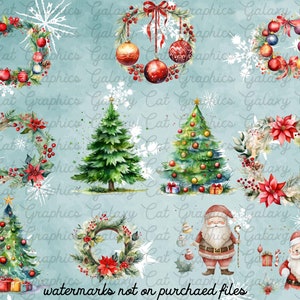 Christmas Clipart Watercolor, Christmas PNG, Holiday Clipart, Christmas ...