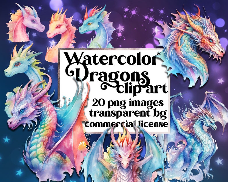 Dragon Clipart, Dragons Clipart Png , Watercolor Dragons, Digital ...