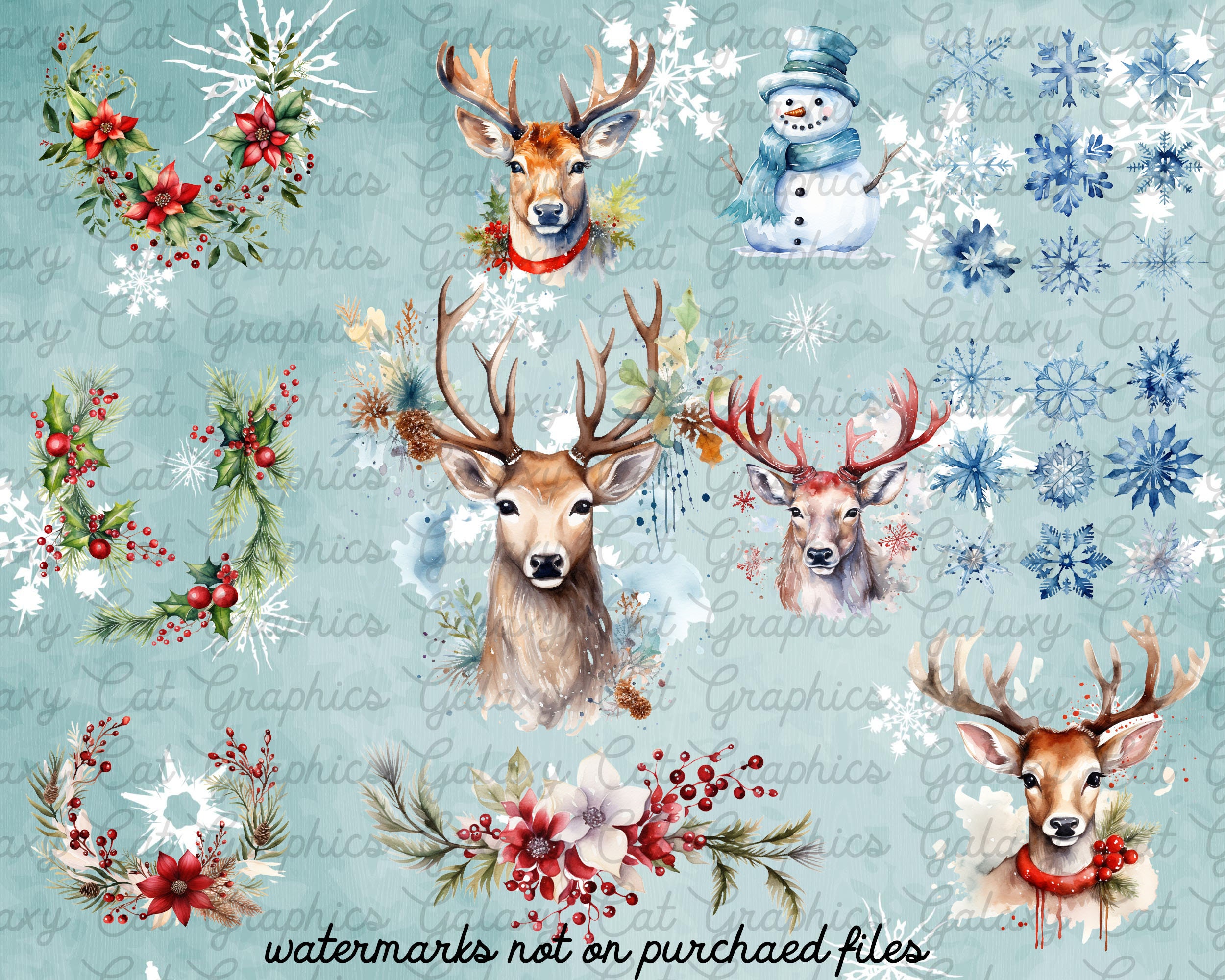 Christmas Clipart Watercolor, Christmas PNG, Holiday Clipart, Christmas ...