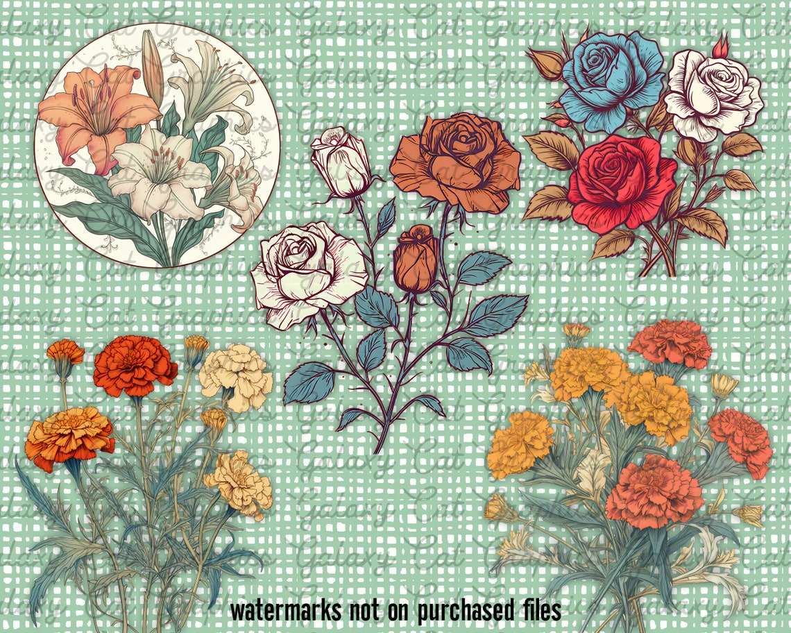 Vintage Floral Clipart, Floral Clip Art, Floral Clipart Graphics ...