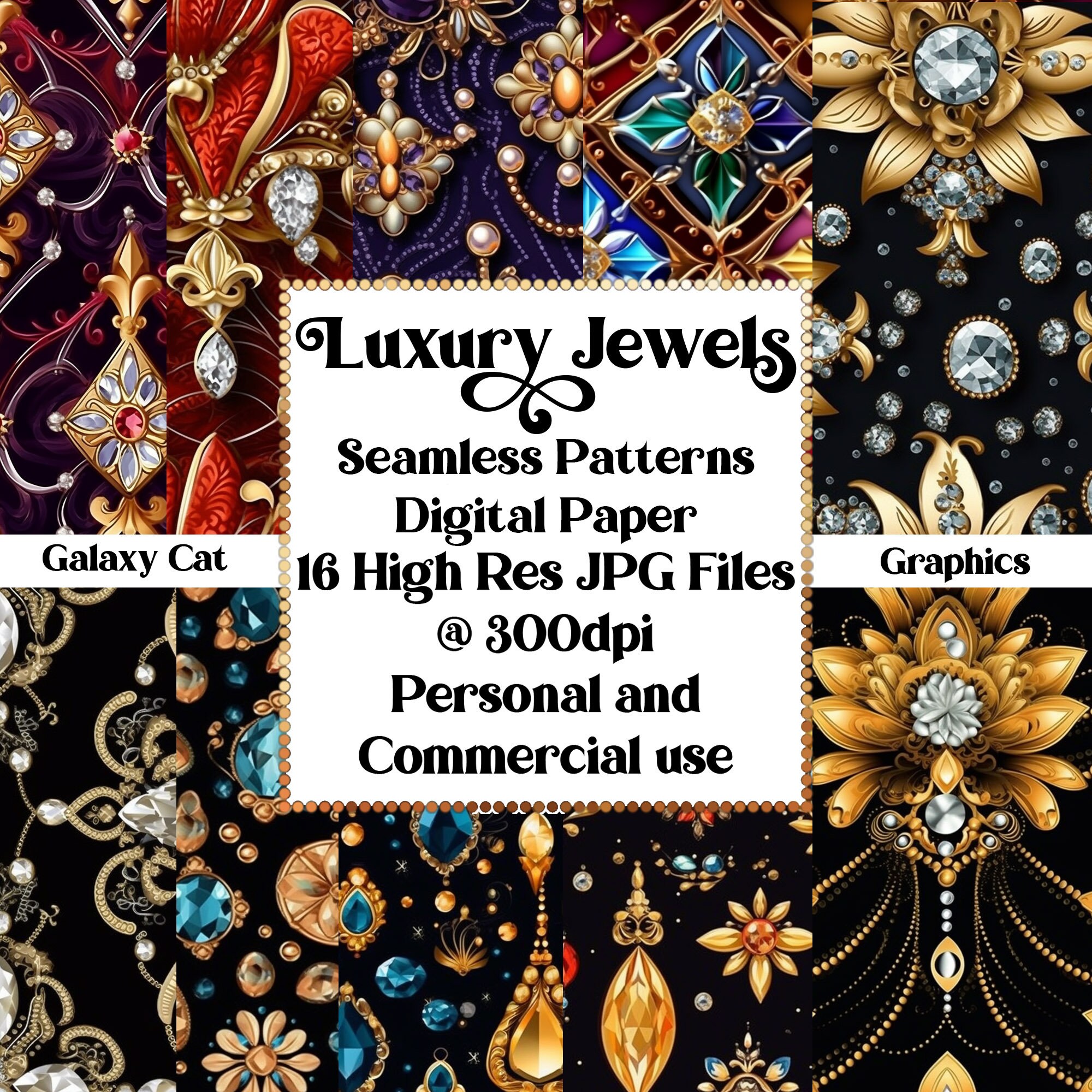 Luxury Jewels Digital Paper, Instant Download for Commercial Use, Junk ...