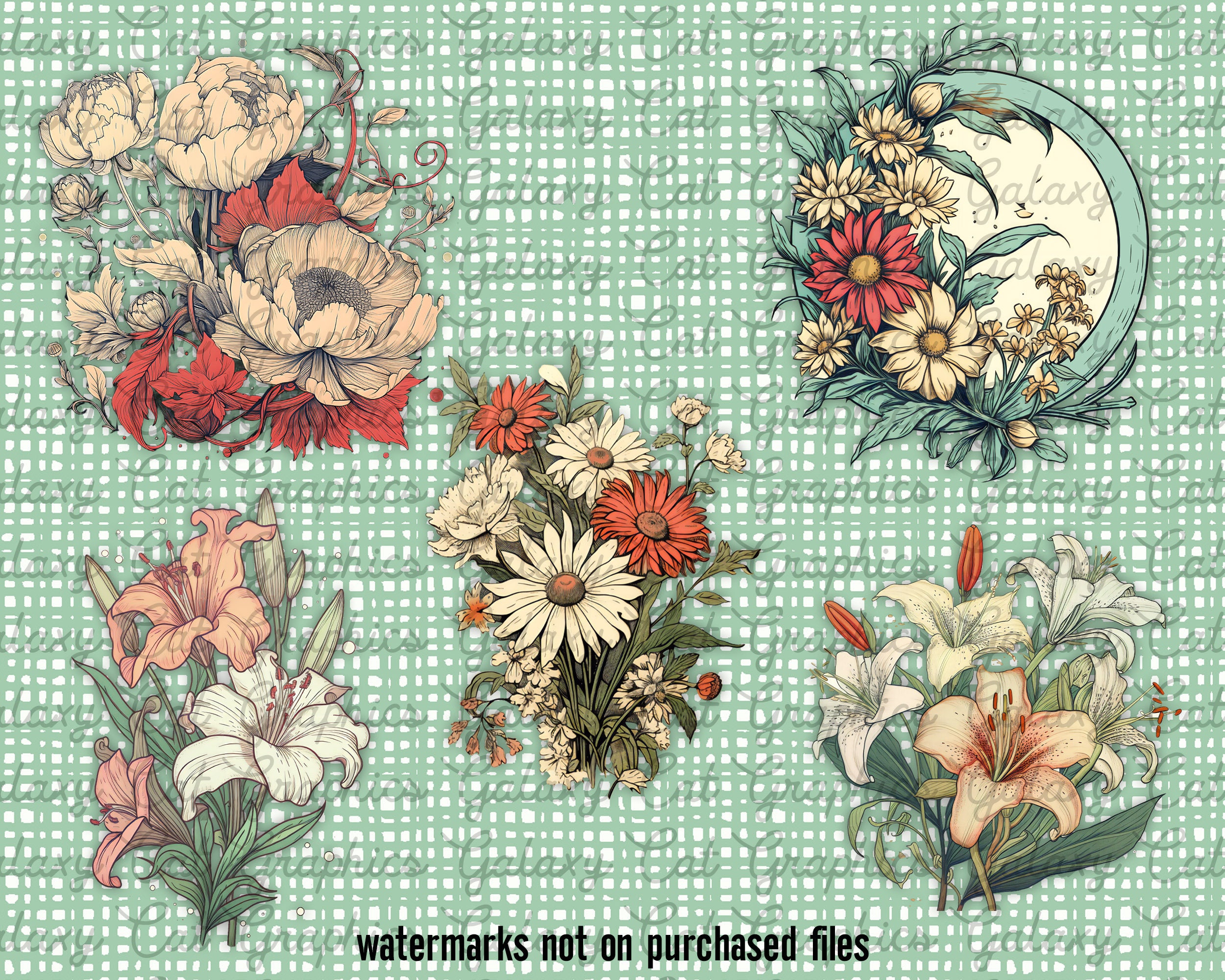 Vintage Floral Clipart, Floral Clip Art, Floral Clipart Graphics ...