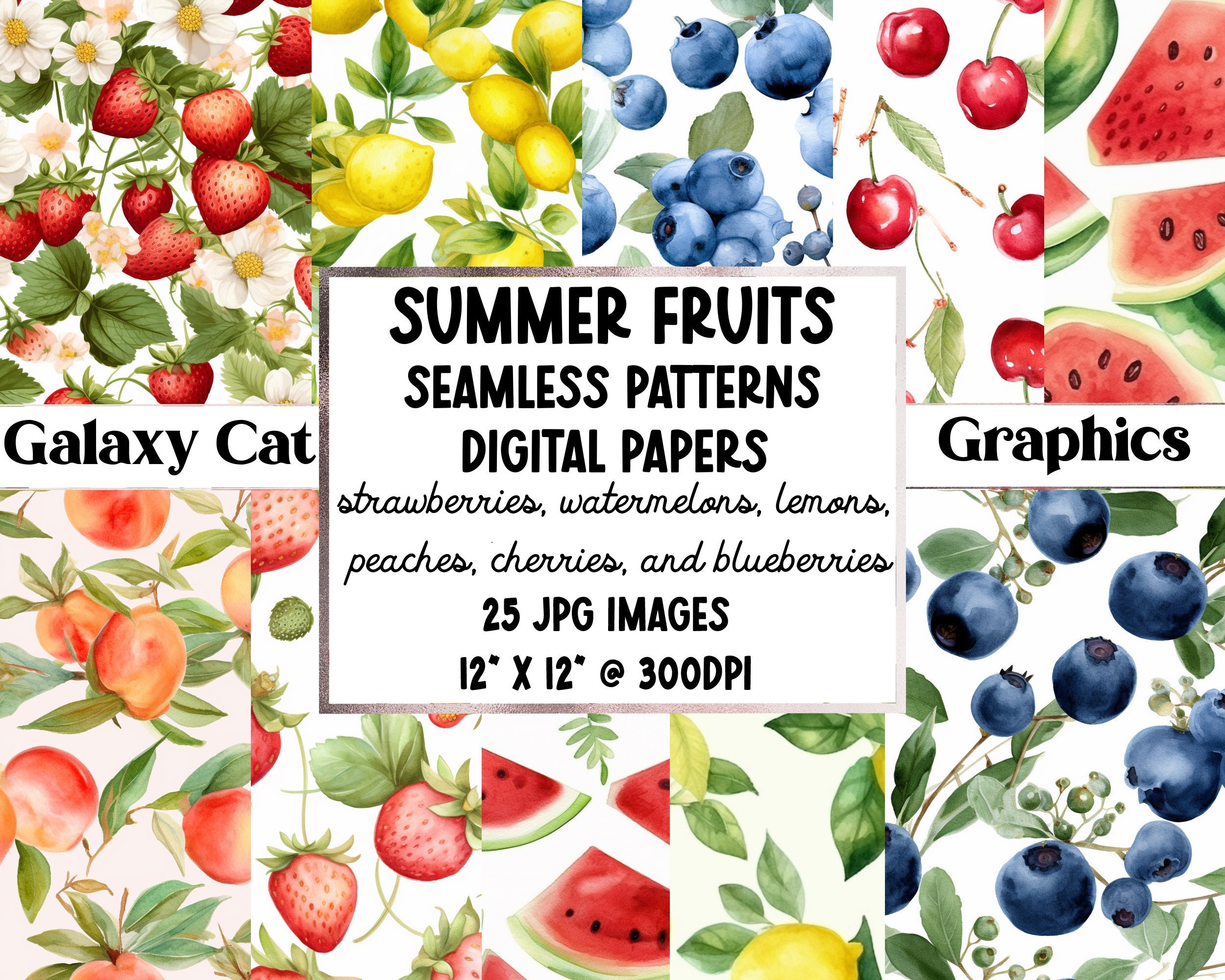 Fruit Digital Papers Seamless Patterns Fruit Digital Art - Etsy