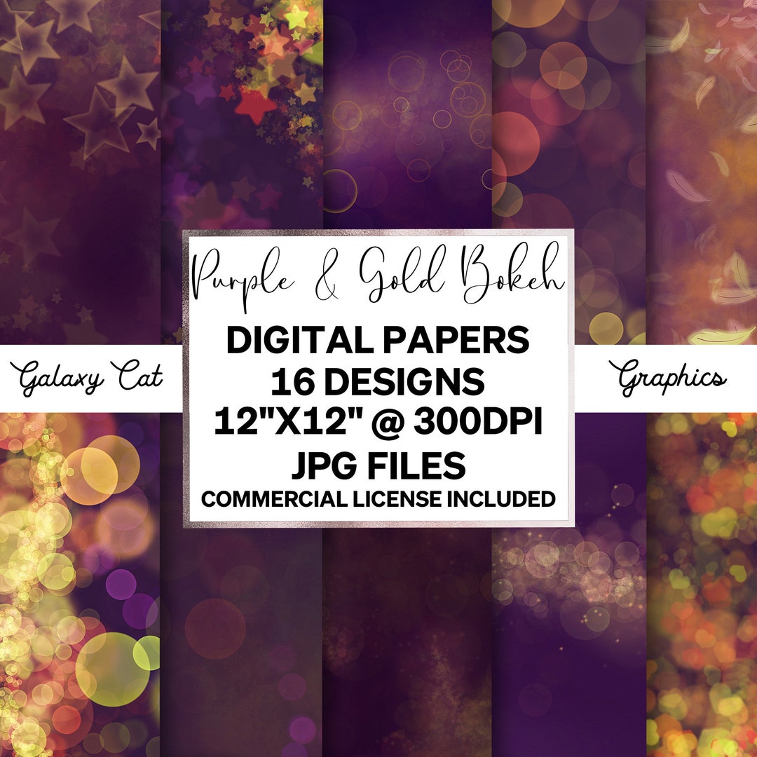 Purple and Gold Bokeh Digital Paper, Bokeh Digital Background, Junk ...