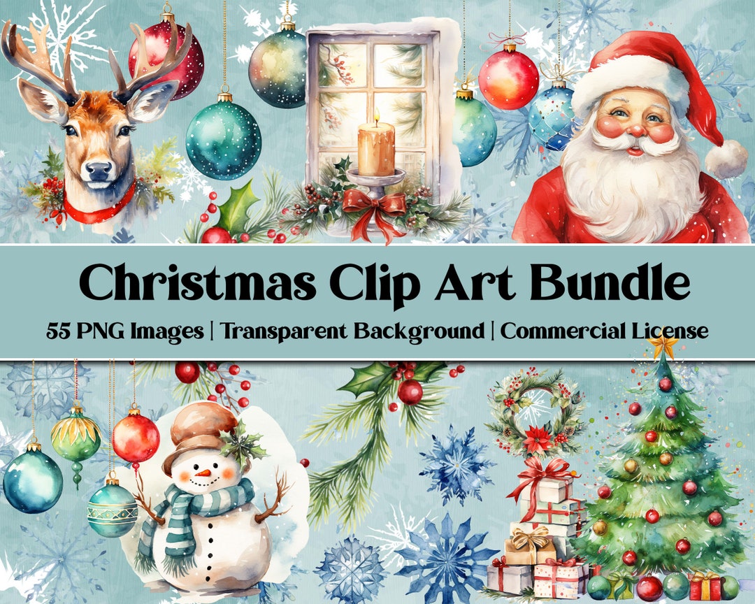 Christmas Clipart Watercolor, Christmas PNG, Holiday Clipart, Christmas ...
