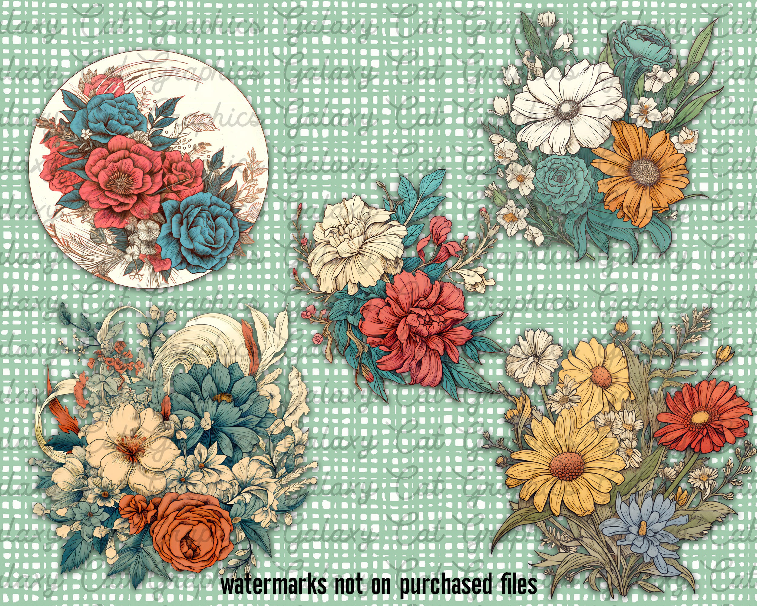 Vintage Floral Clipart, Floral Clip Art, Floral Clipart Graphics ...