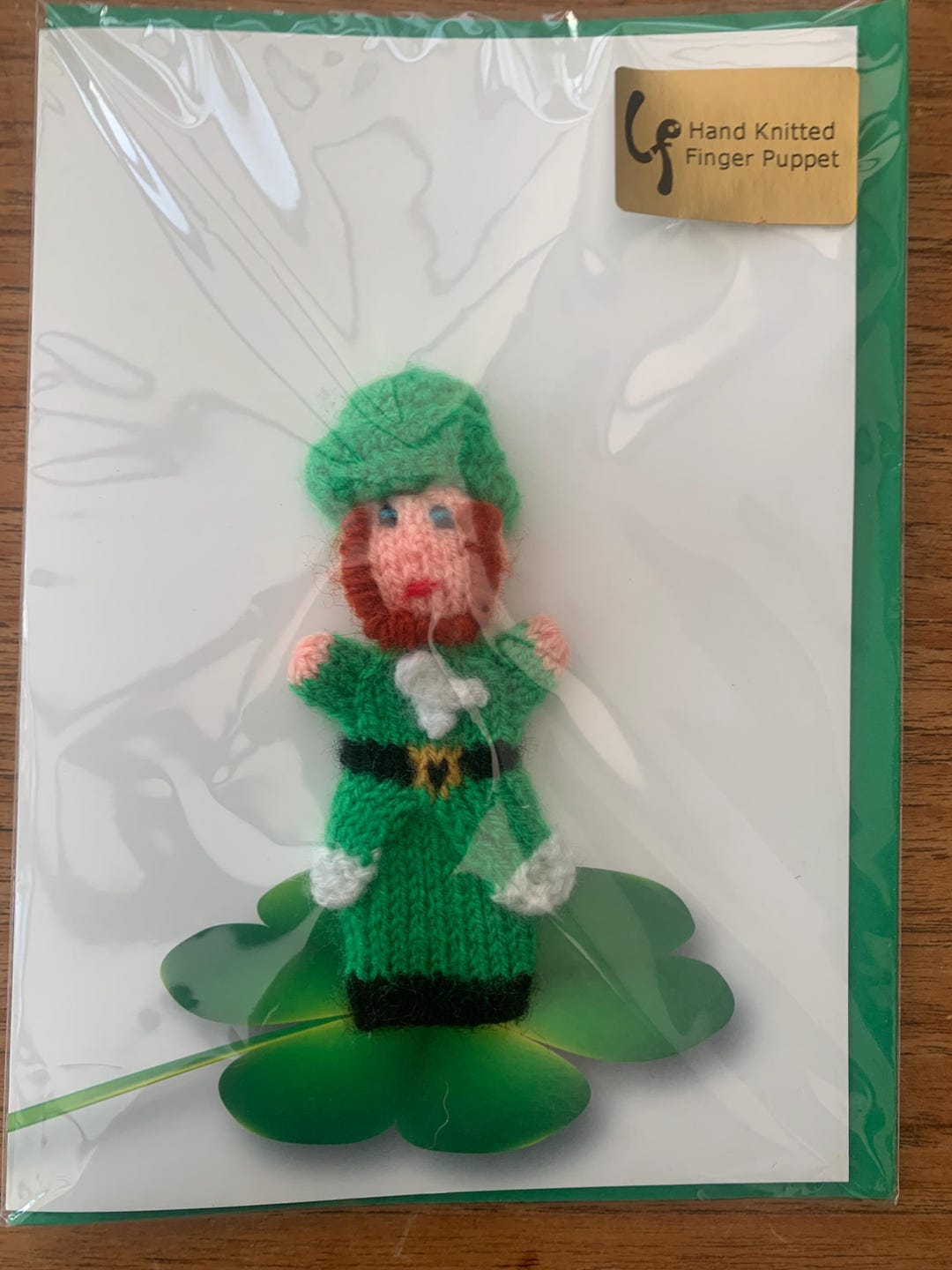 Irish St Patricks Day Card With Hand Knitted Leprechaun Finger Puppet ...