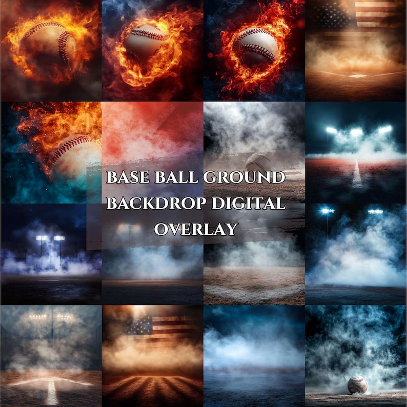 Baseball Digital Backdrop Bundle, Baseball Stadium Lights, Football ...