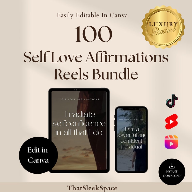 100 Self Love Affirmations Reels Bundle L for Instagram Reels, Tiktok ...