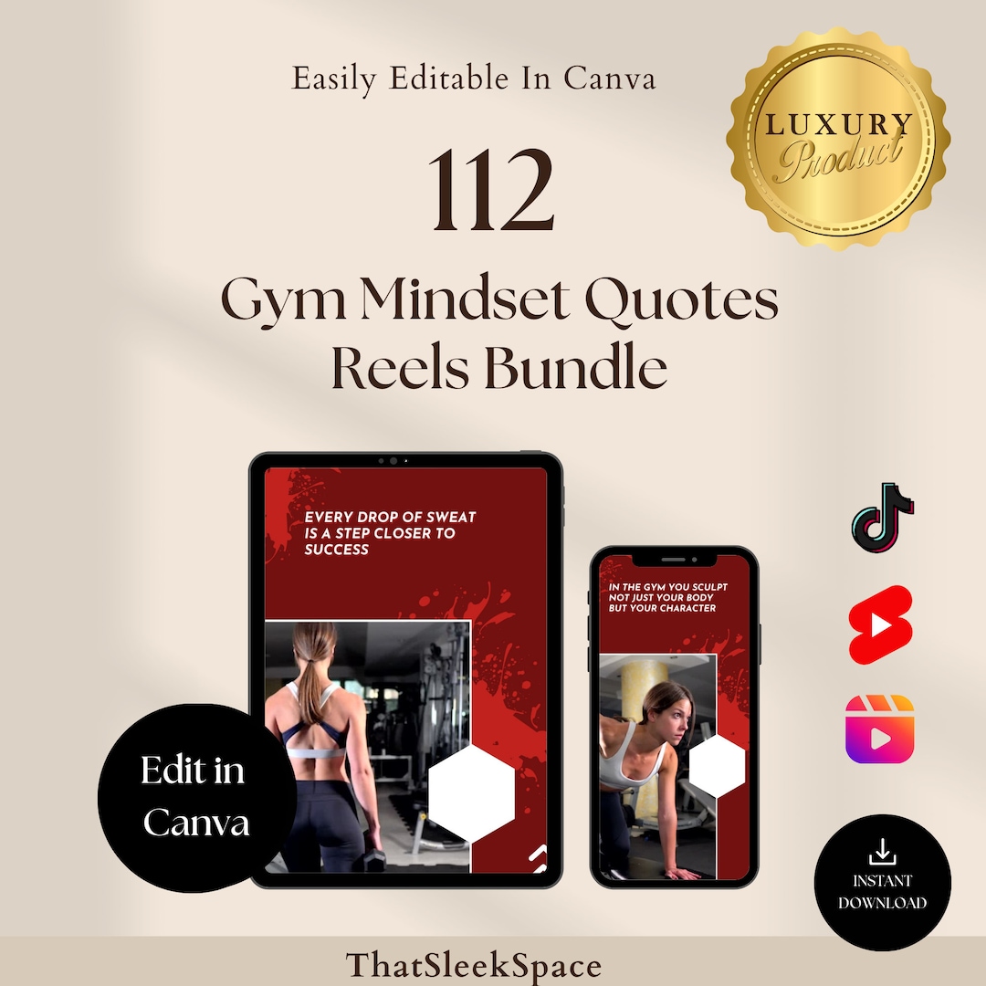 115 Gym Mindset Quotes Reels Pack, Fitness Coach Reels, Tiktok, Youtube ...