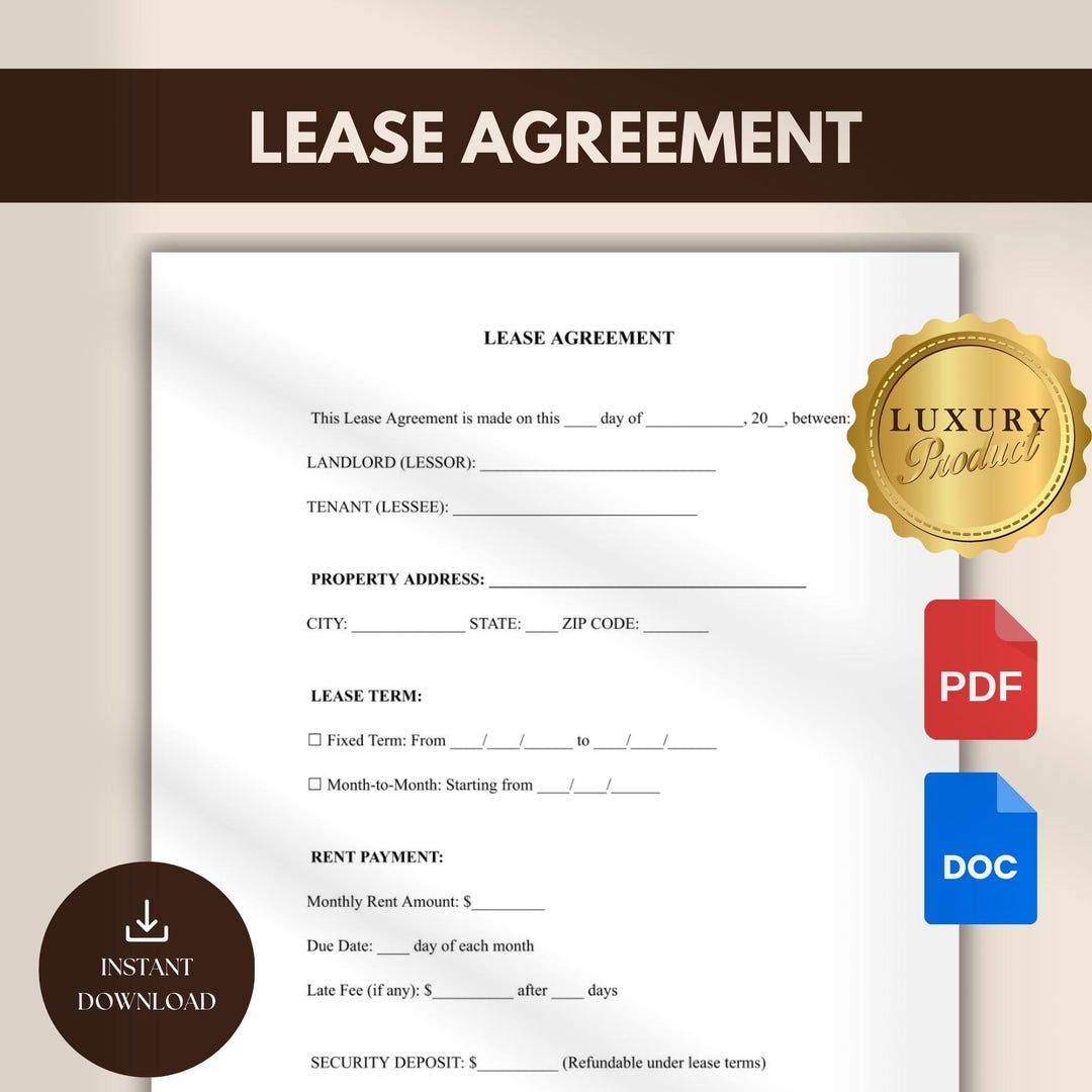 Editable Rental Agreement Template Printable Lease Agreement ...