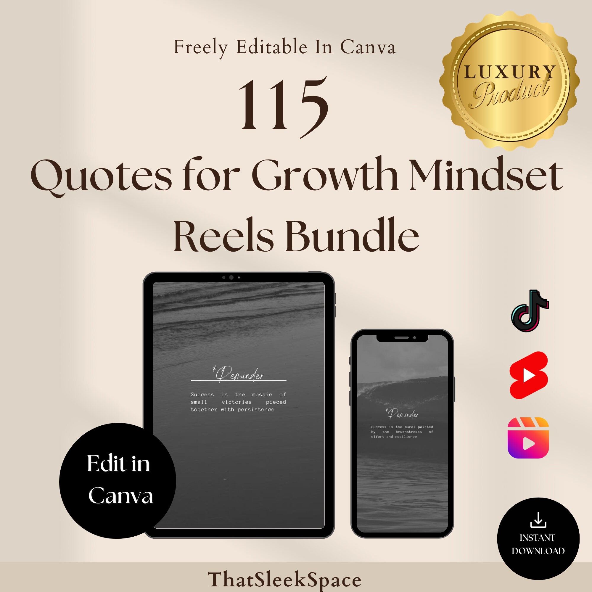 115 Growth Mindset Quotes Reels Bundle L Quotes Pack I for Instagram ...