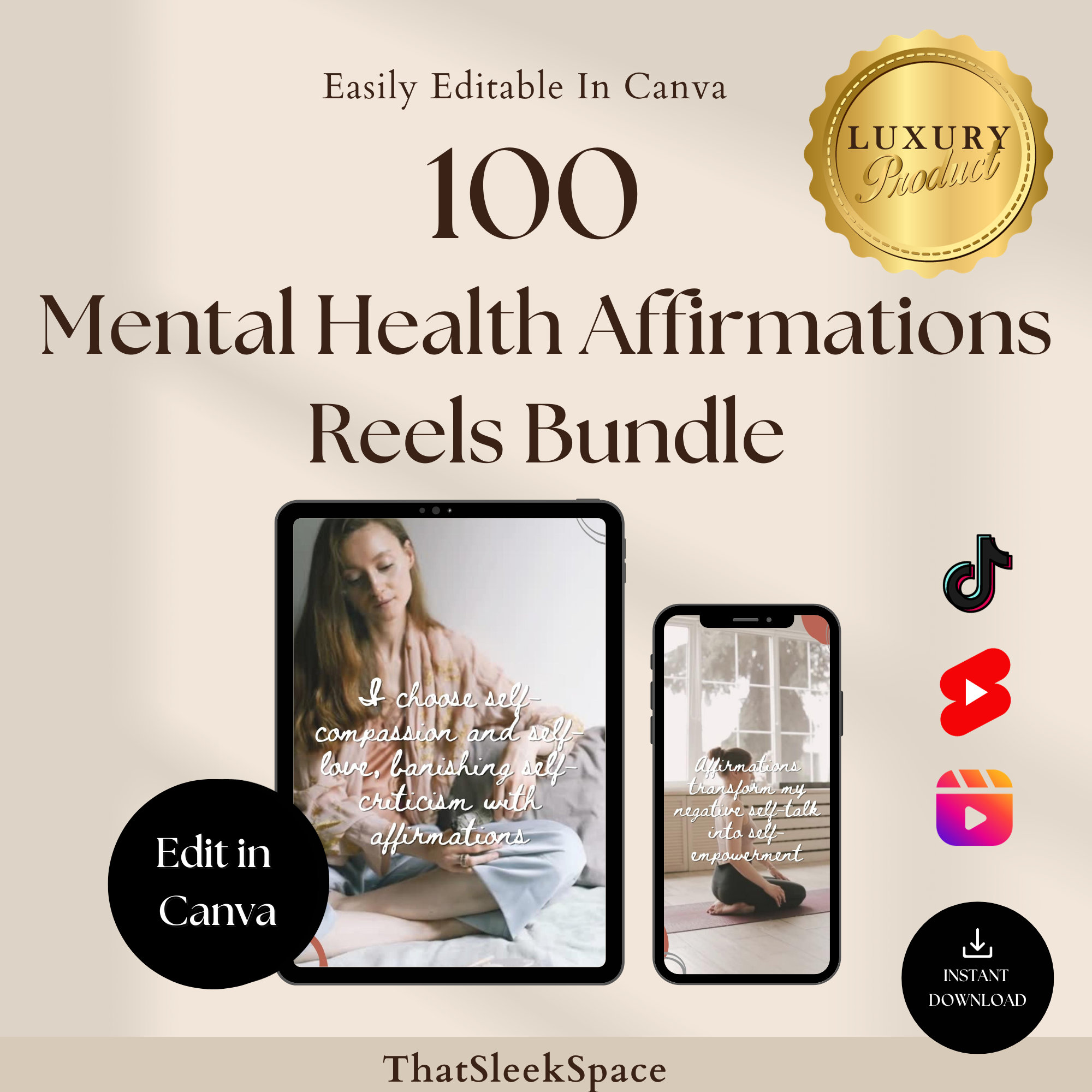 100 Mental Health Affirmations Reels Bundle L for Instagram Reels ...