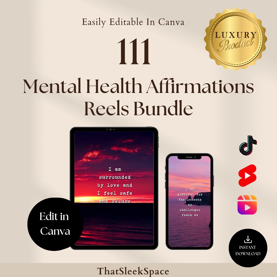 111 Mental Health Affirmations Reels Bundle L for Instagram Reels ...