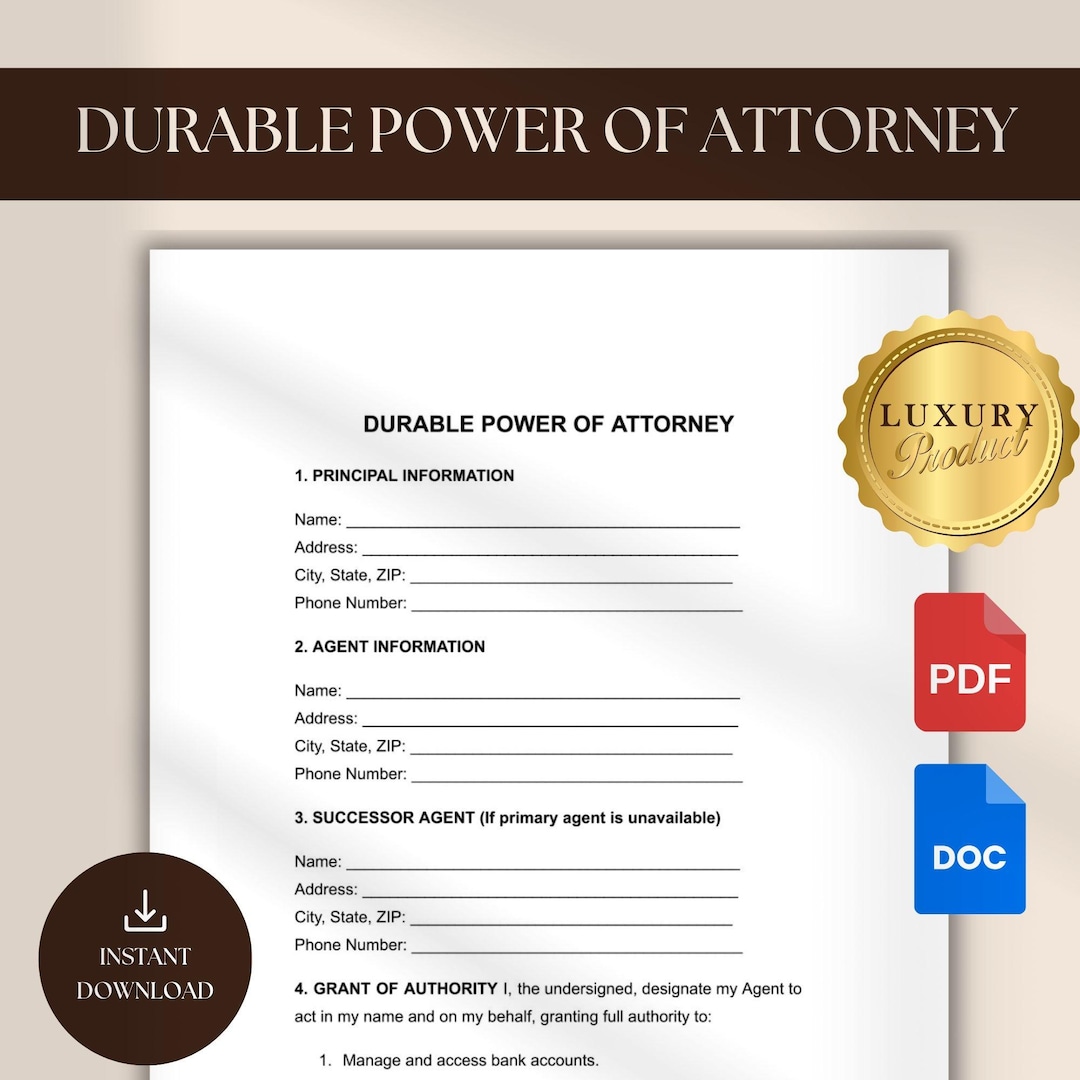 Durable Power of Attorney Template Legal Forms Instant Download, POA ...