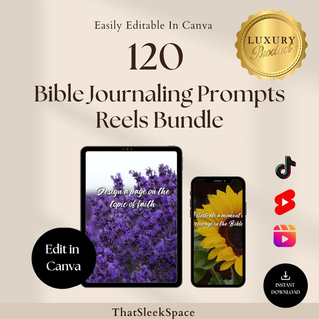 120 Bible Journal Prompts Daily Reels | Bible Verse Reels Bundle I ...