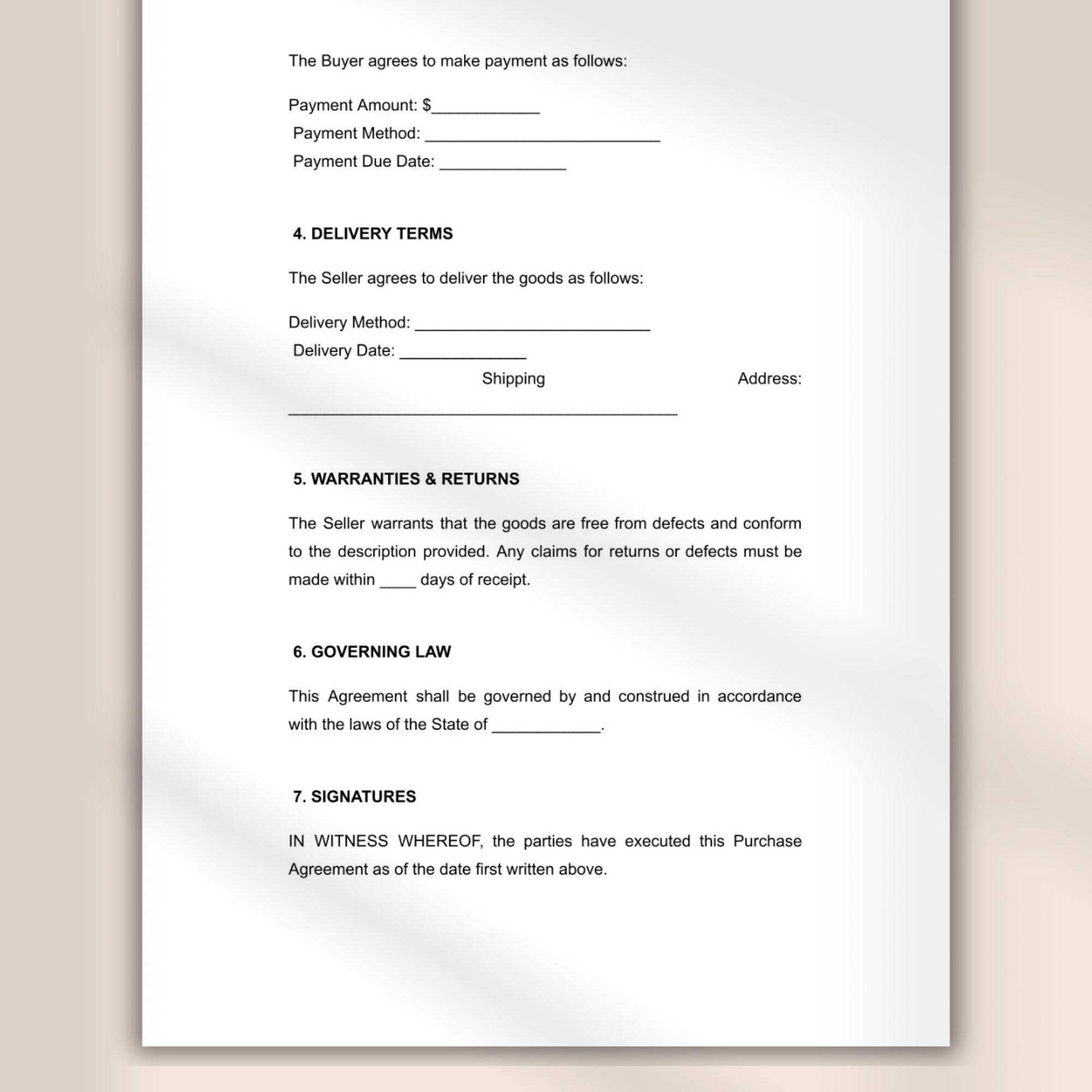 Printable Simple Purchase Agreement Pdf