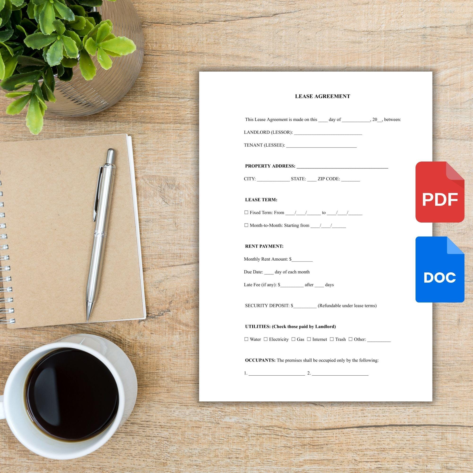 Editable Rental Agreement Template Printable Lease Agreement ...