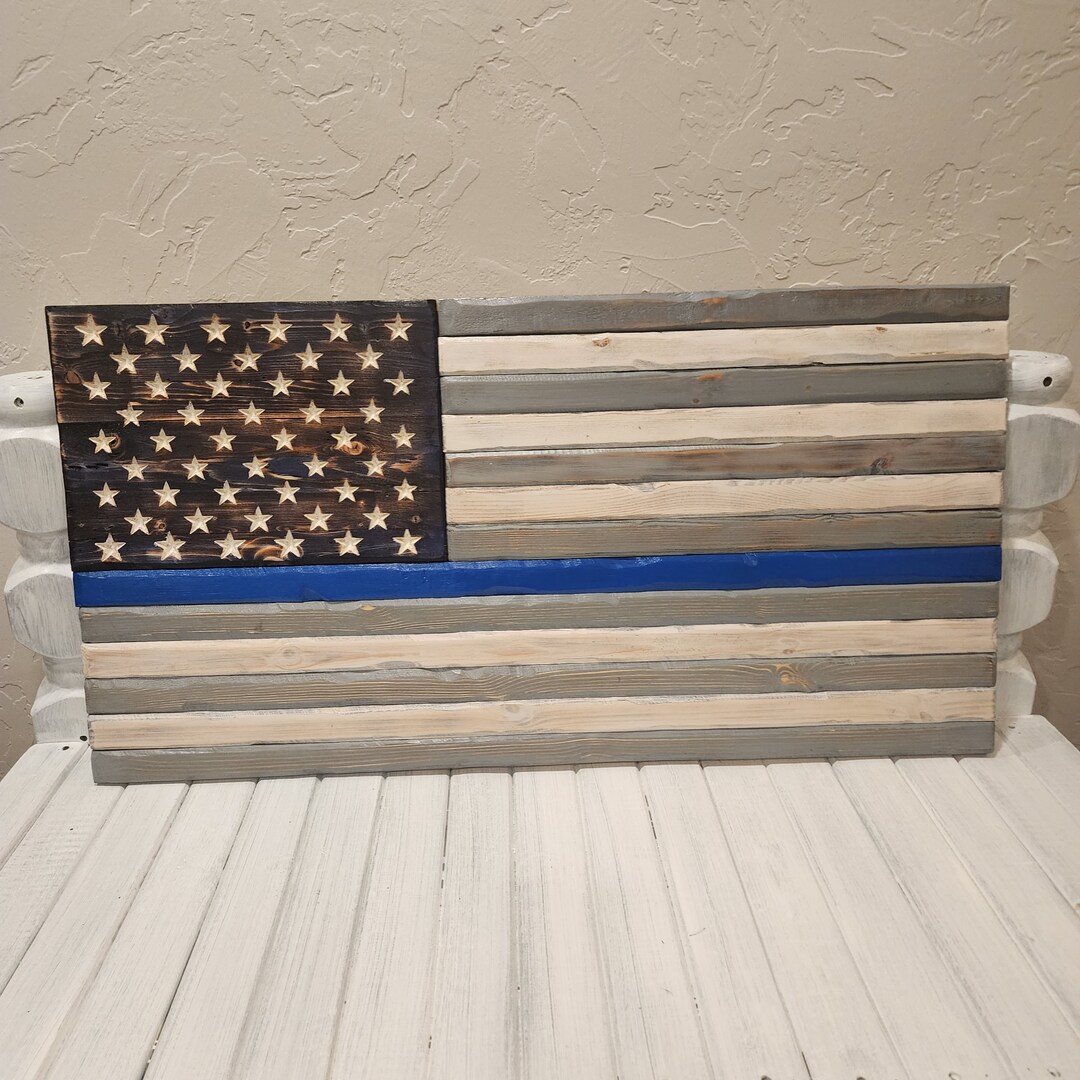 Thin Blue Line Distressed Wooden American Flag - Etsy