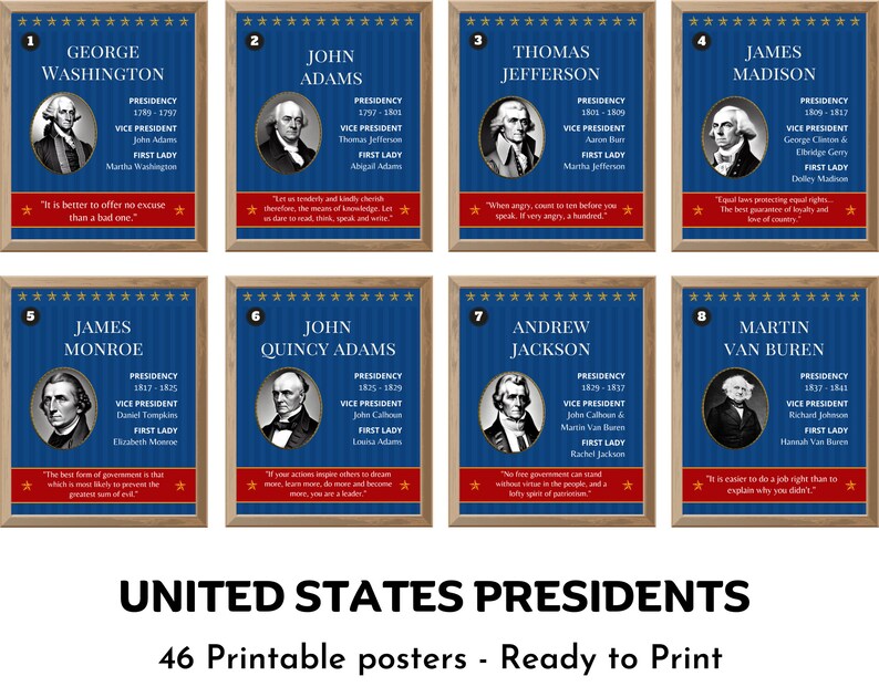 US Presidents Posters, United States Presidents, American Presidents ...