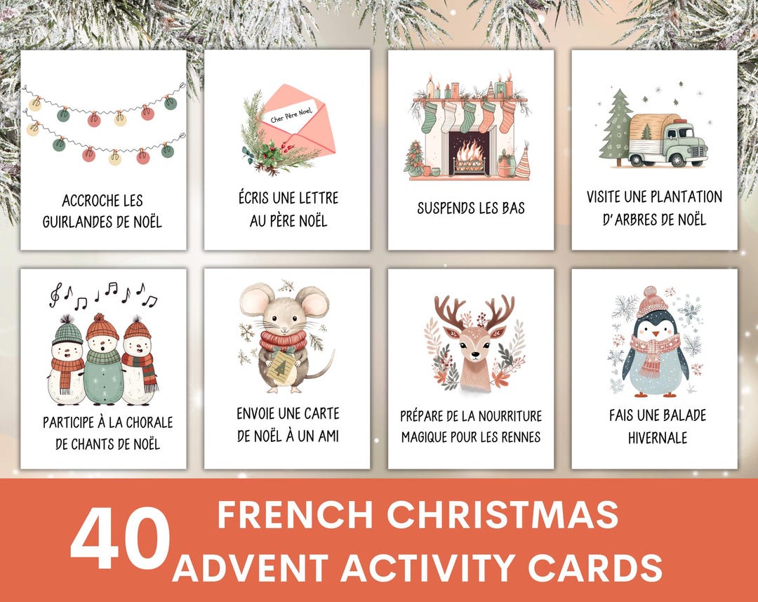French Advent Christmas Activity Cards, 40 Activités De L'avent De Noël ...