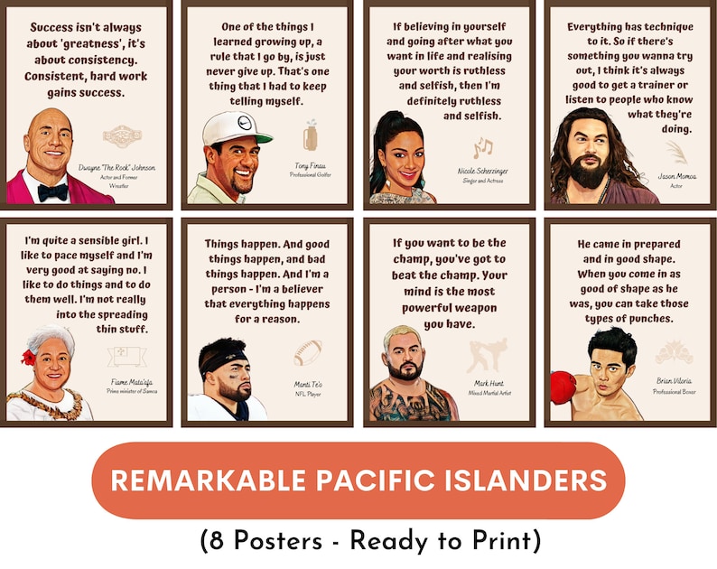 Remarkable Pacific Islanders Posters(set of 8), Asian American Pacific ...