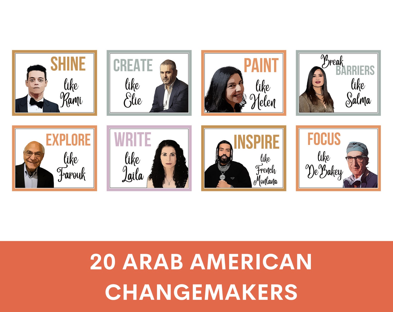 Famous Arab Americans Posters (set of 20), Arab American Changemakers ...