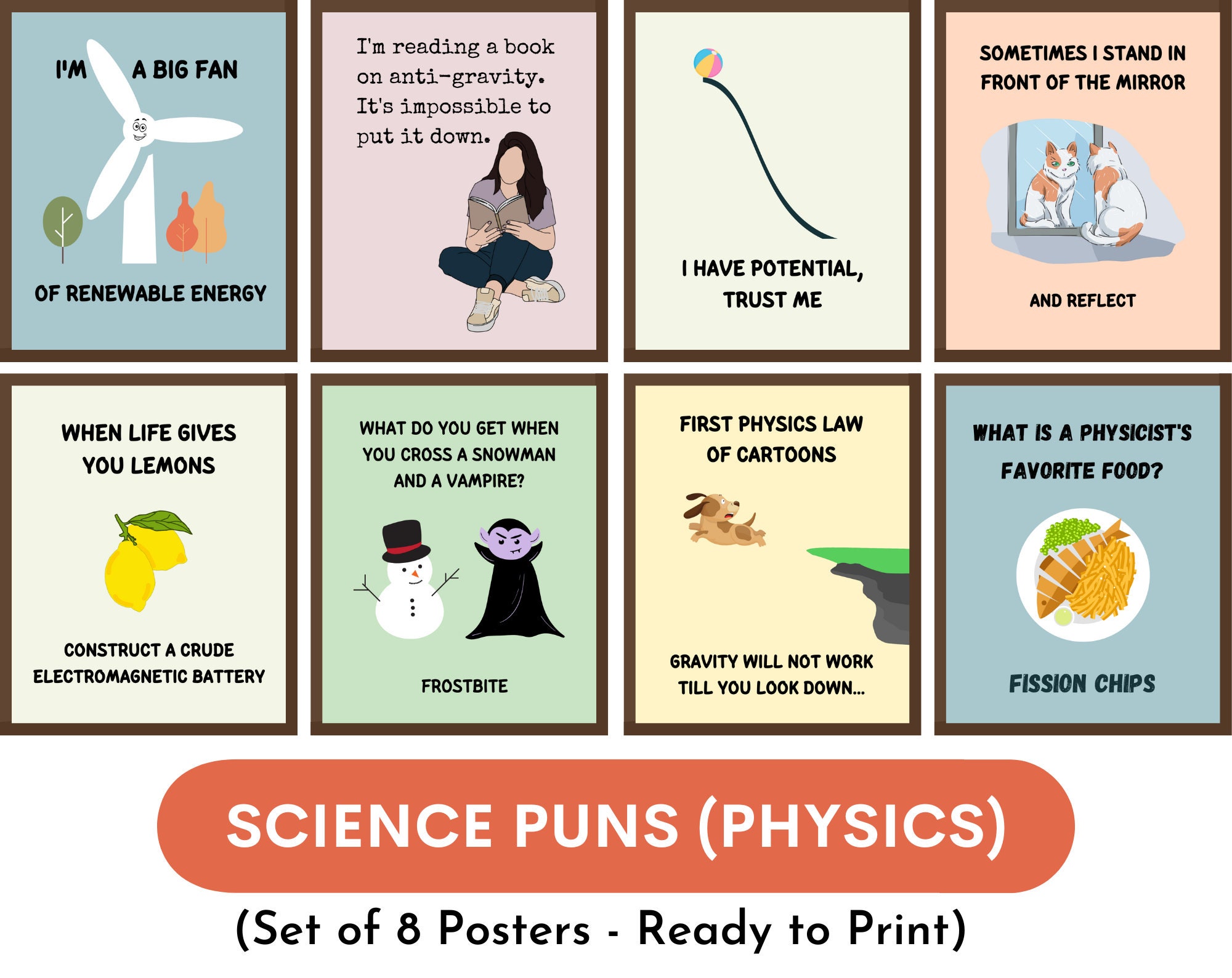 Funny Science Puns Posters (set of 8), Physics Puns Posters, Physics ...