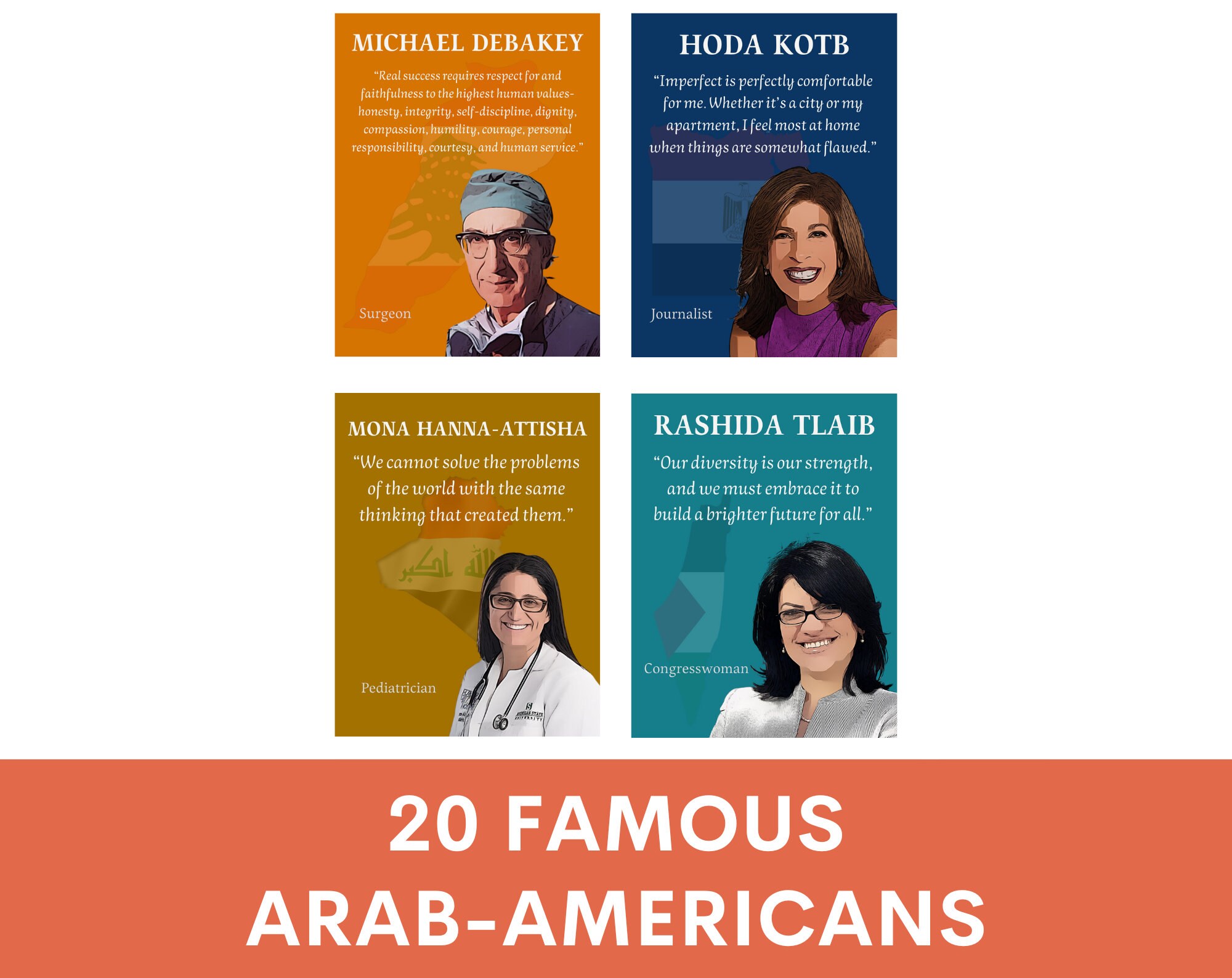 Famous Arab Americans Posters (set of 20), Arab American Heritage Month ...