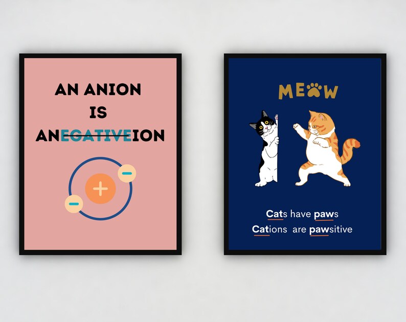Fun Science Posters set of 8, Chemistry Memory Posters, Science Jokes ...