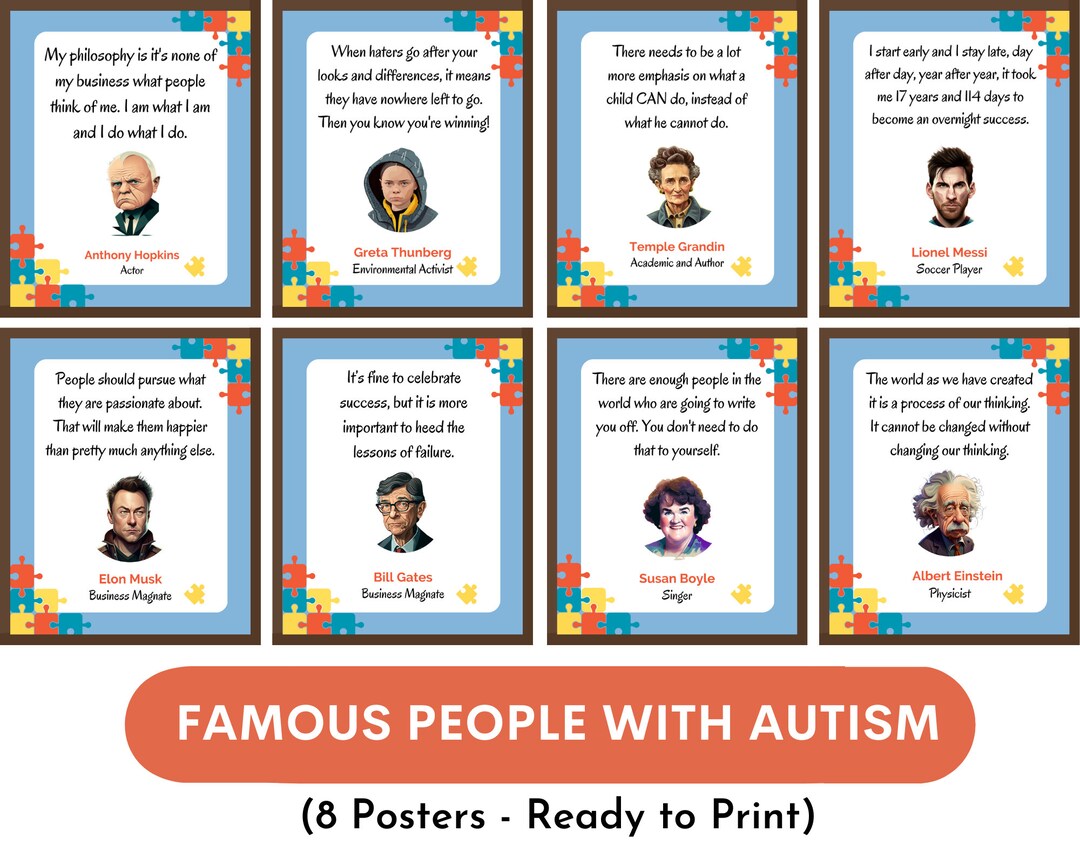Rainbow Famous People With Autism Posters(set of 8), Autism Awareness ...