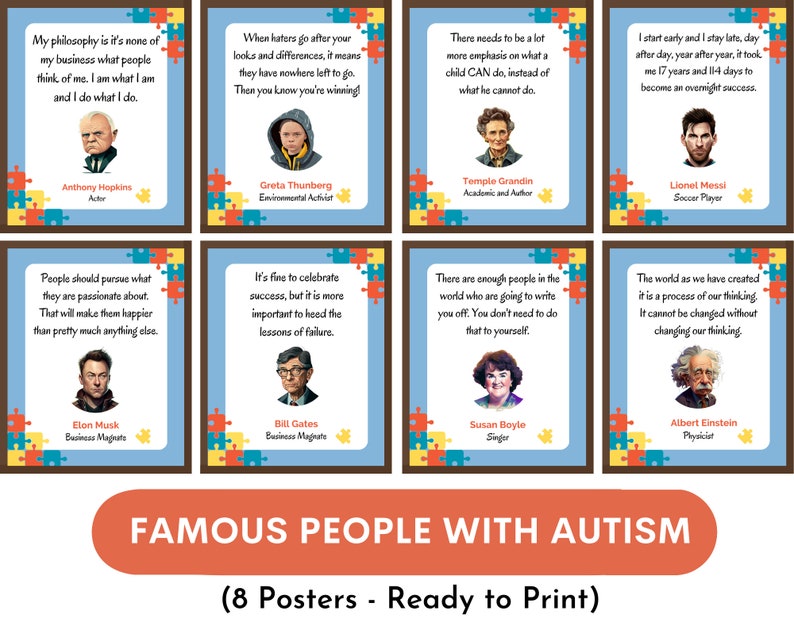 Rainbow Famous People With Autism Posters(set of 8), Autism Awareness ...