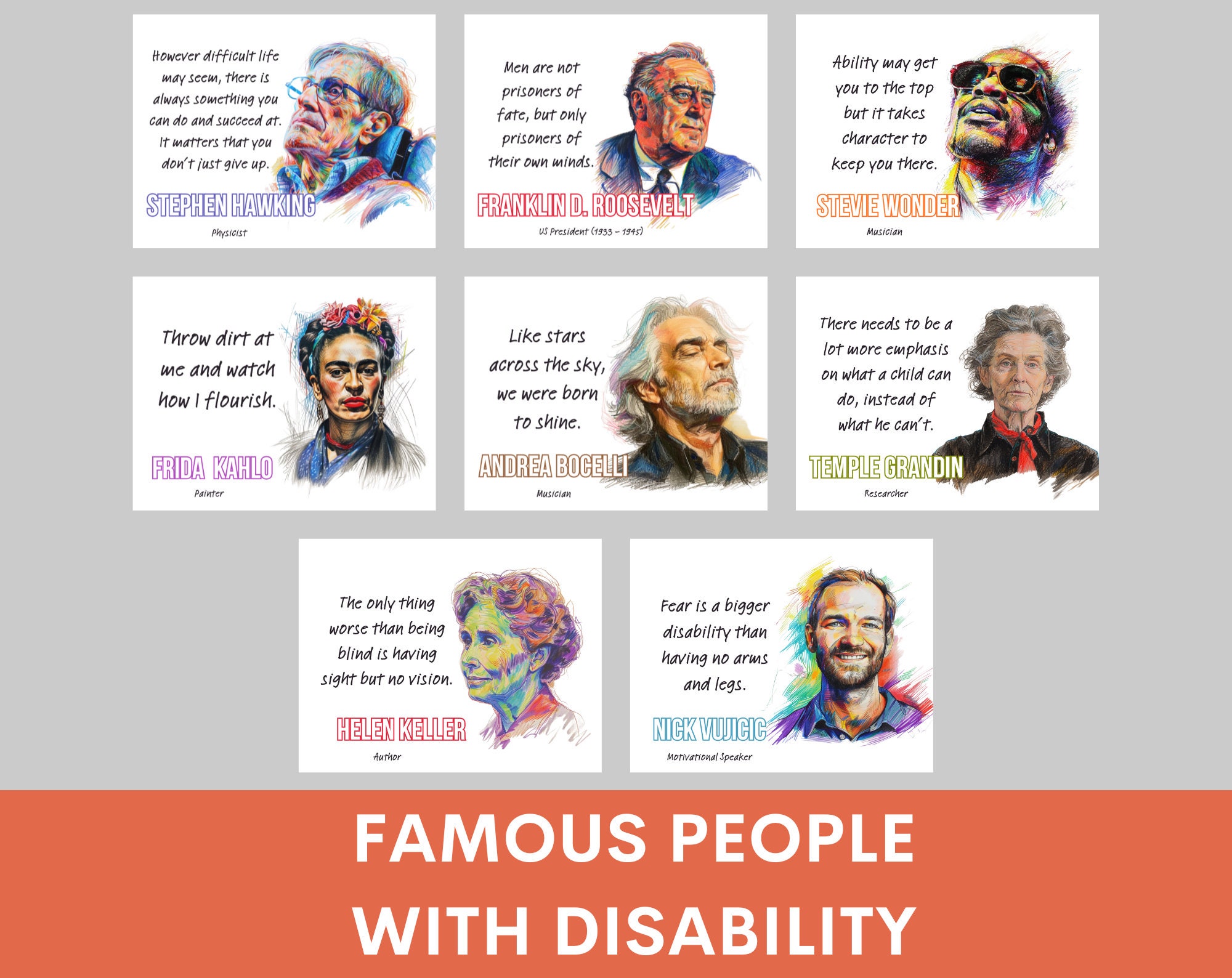Famous People With Disability Posters set of 8, Disability Awareness ...