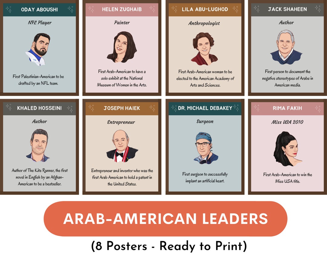Arab American Leaders Posters(set of 8), Arab American Pioneers, Arab ...