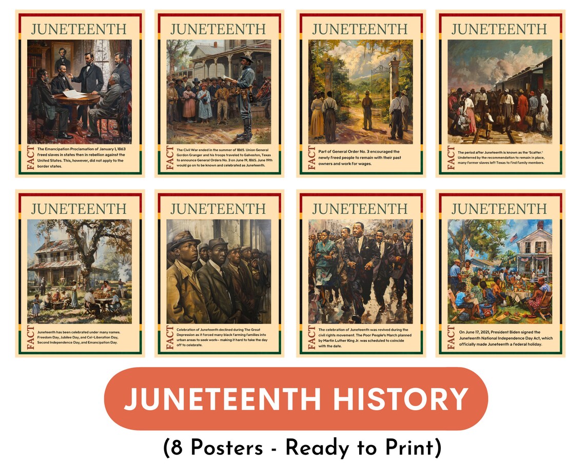 Juneteenth History Posters set of 8, Freedom Posters, Juneteenth ...