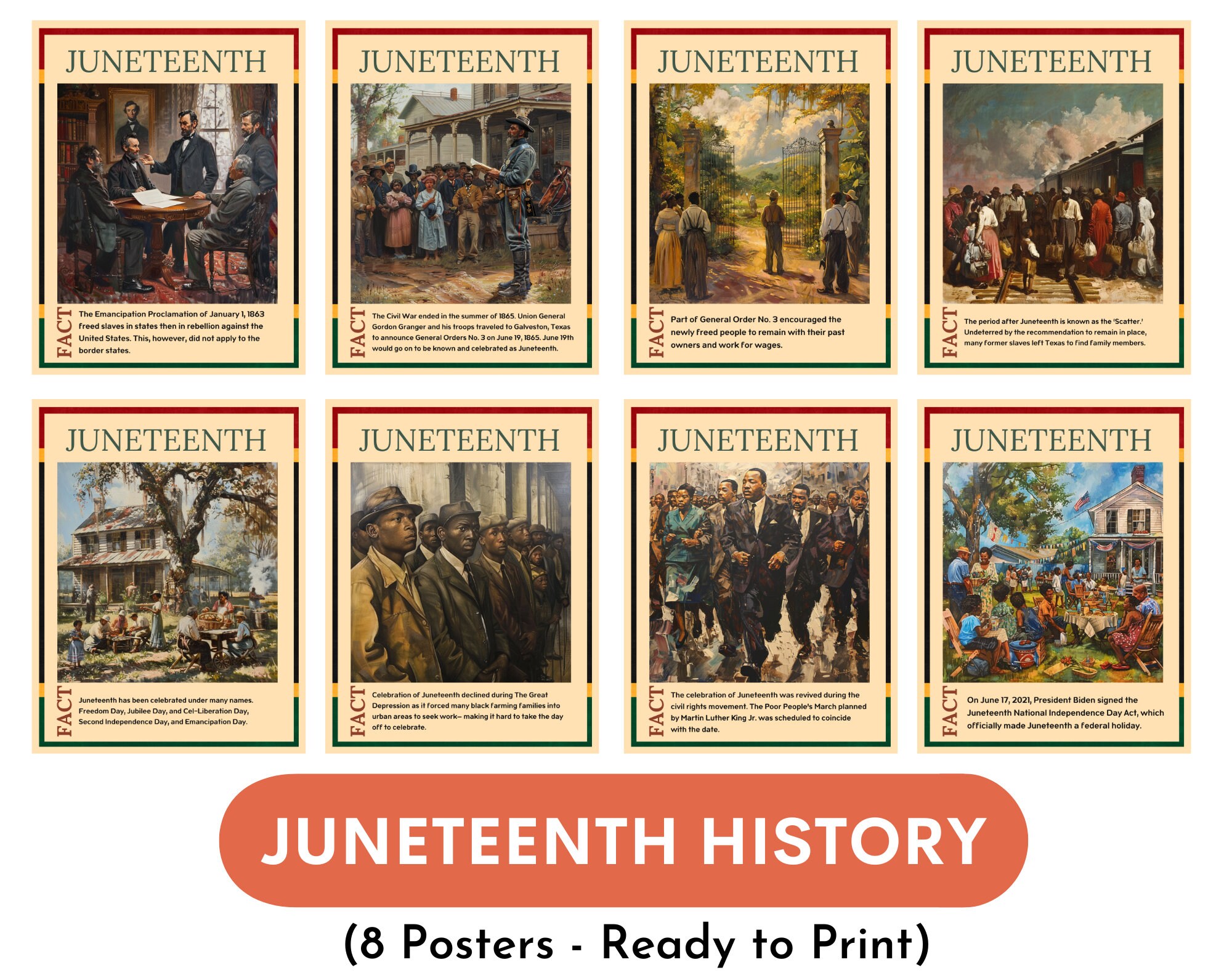 Juneteenth History Posters (set of 8), Freedom Posters, Juneteenth ...