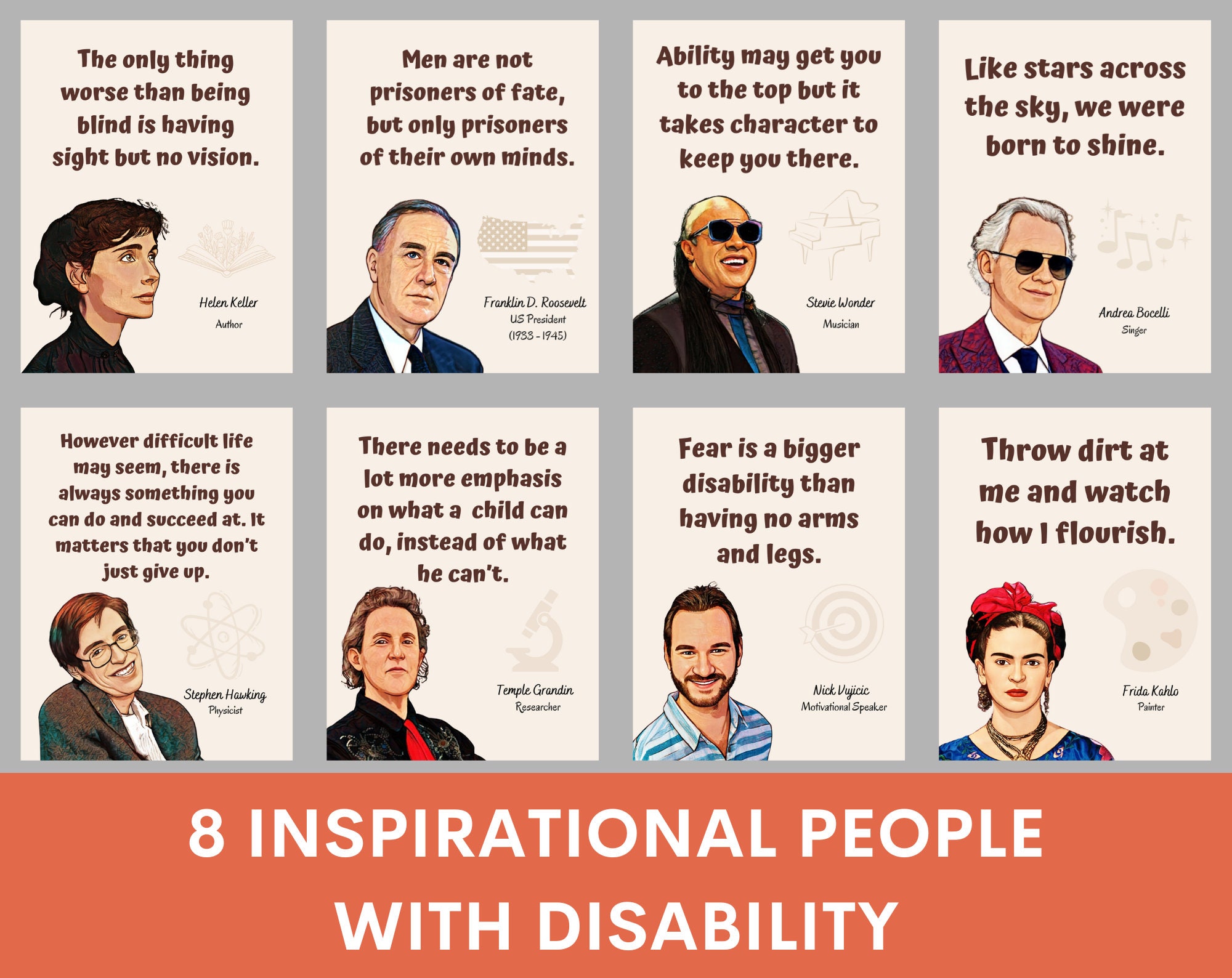 Inspirational People With Disability Posters (set of 8), Disability ...