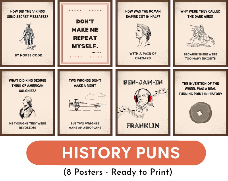Fun History Jokes Posters, History Puns, History Classroom Decor ...