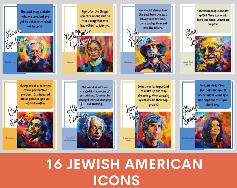 Famous Jewish American Icons Posters (set of 16), Jewish American ...