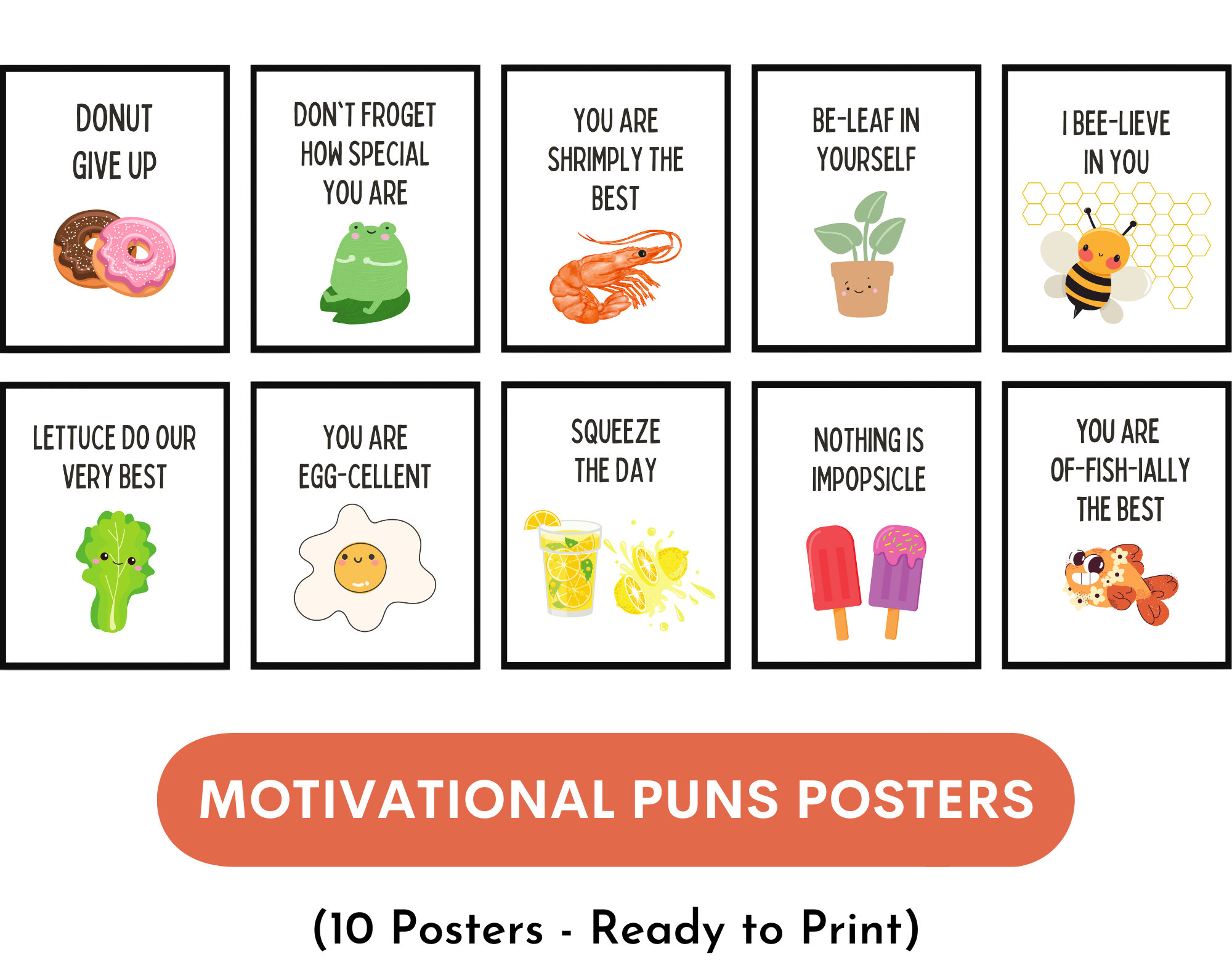 Motivational Puns Posters ( Set of 10) Ready to Print, Inspirational ...