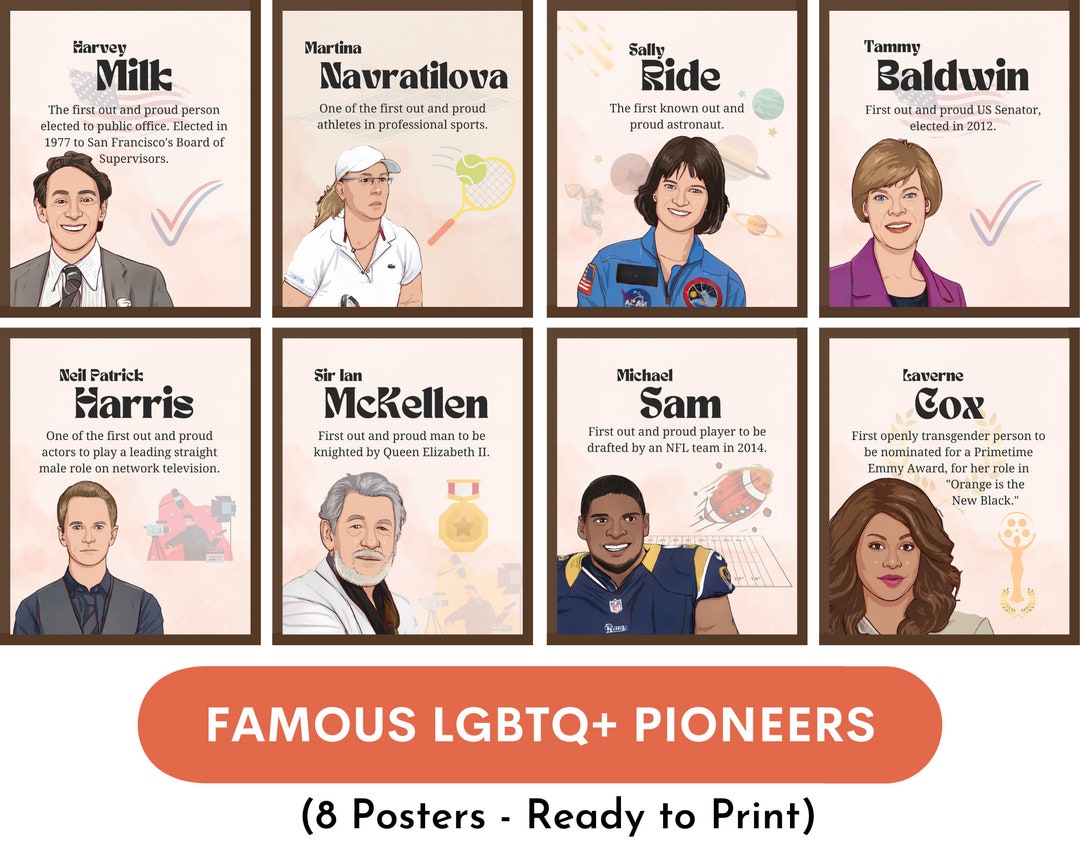 LGBTQ+ Leaders (set of 8 Posters), Famous LGBTQ Pioneers Posters, Pride ...