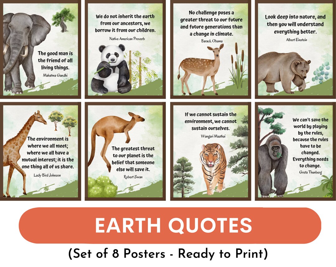 Set of 8 Earth Quotes Posters animal Habitat Theme - Etsy