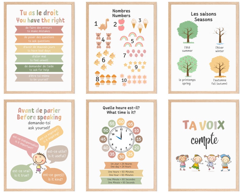 Bilingual French-english Educational Posters Bundle 34 Posters, French ...