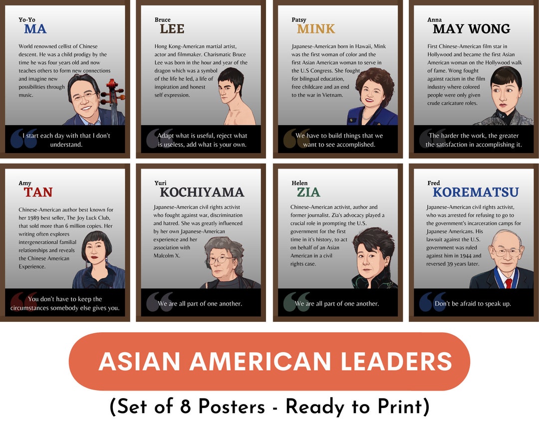 Notable Asian American Leaders Posters(set of 8), Asian American ...