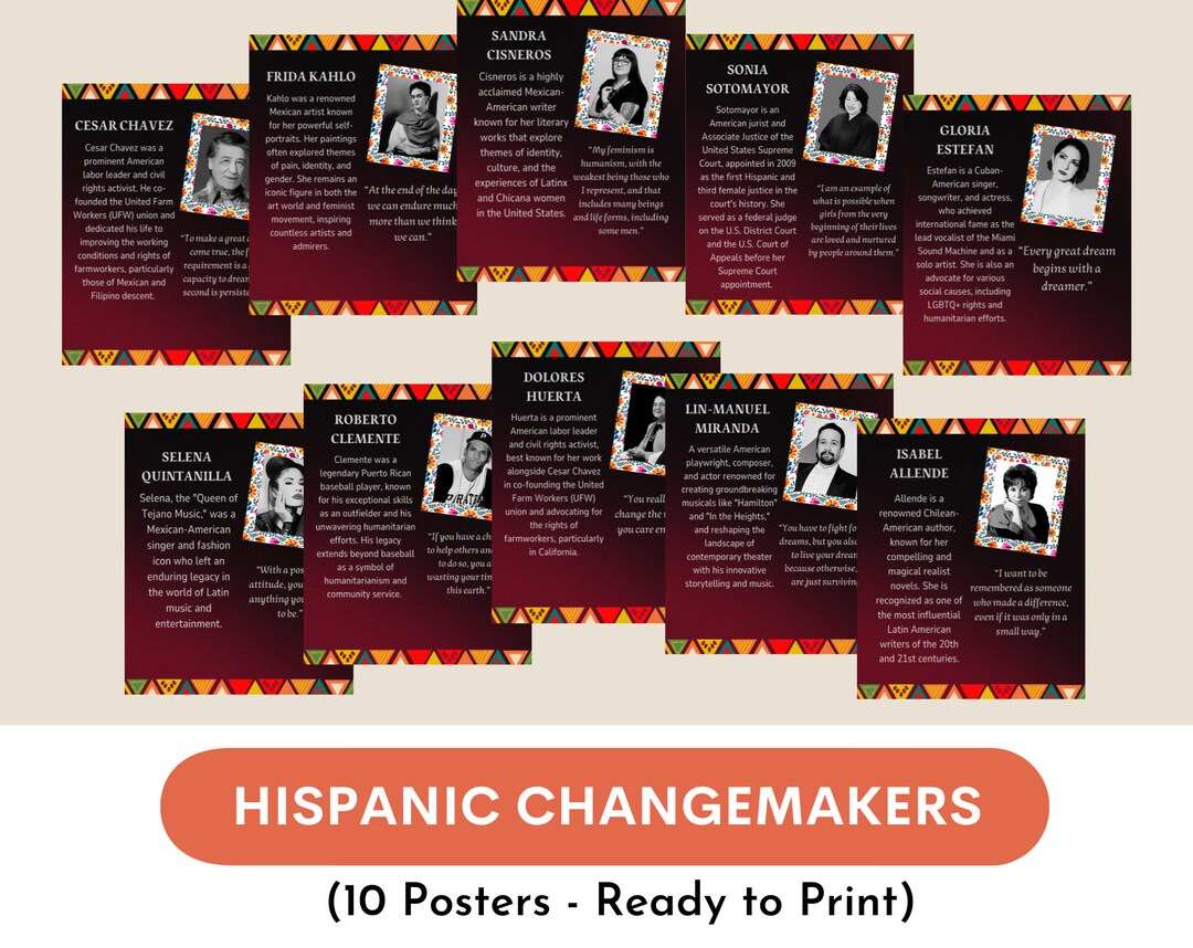 Hispanic Heritage Month, Latinx Changemakers Posters (set of 10 ...
