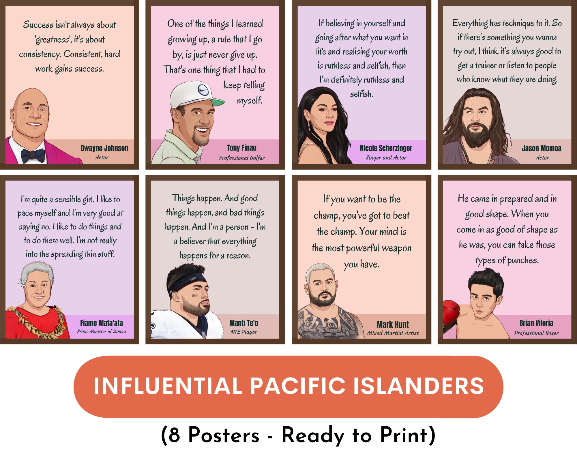 Influential Pacific Islanders Postersset of 8, Asian American Heritage ...